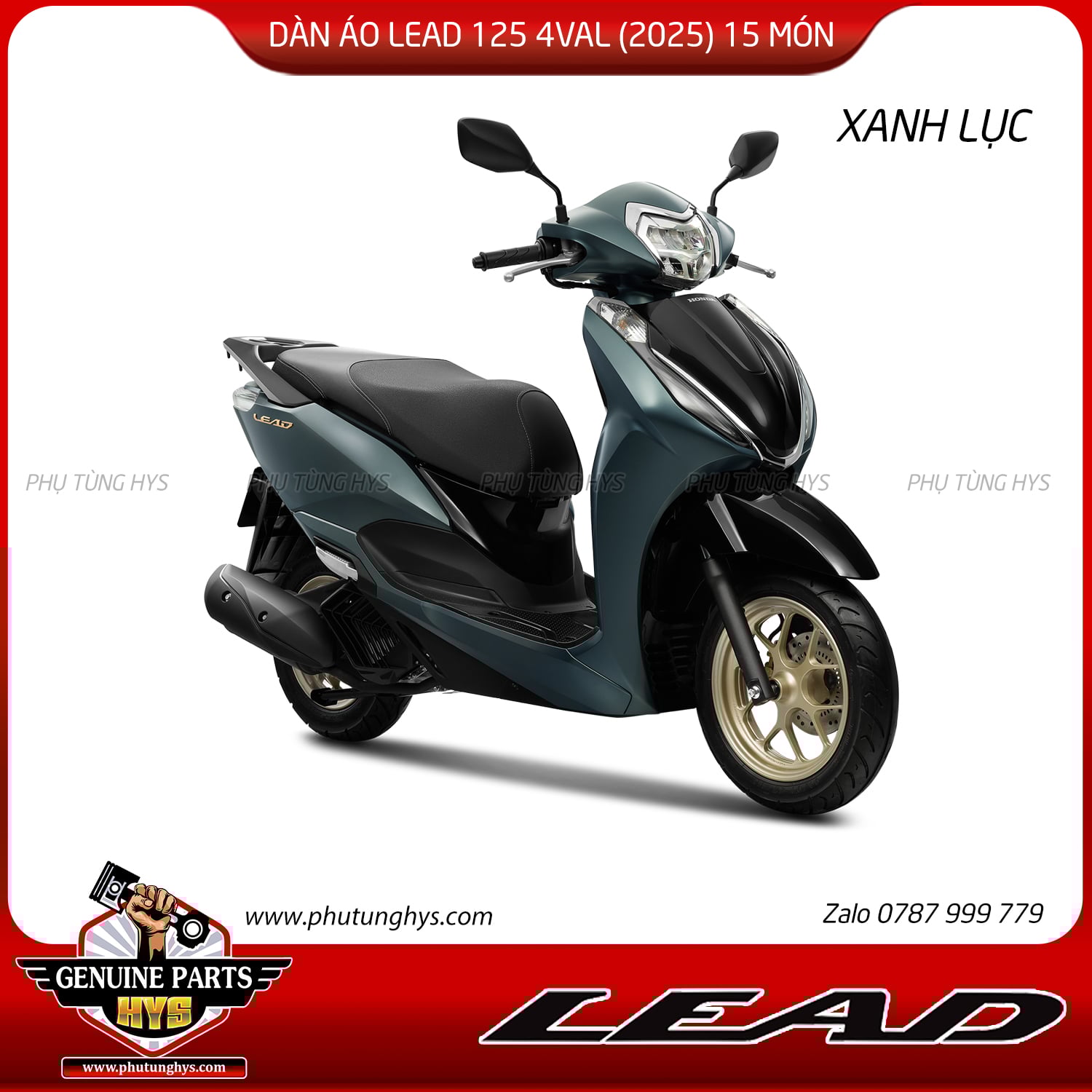 DÀN ÁO LEAD 125 4VAL (2025) XANH LỤC 15 MÓN - HYS - PHỤ TÙNG CHÍNH HÃNG