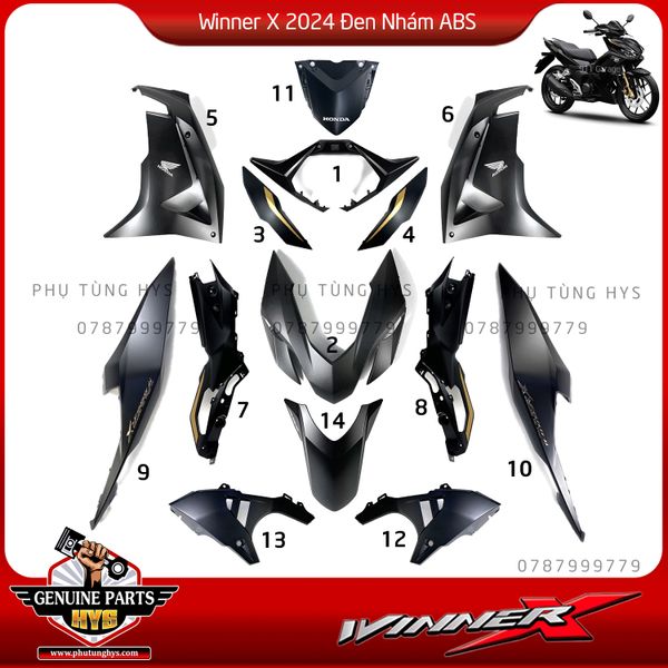 DÀN ÁO WINNER X V4 14 MÓN ĐEN NHÁM 2024 ABS - HYS - PHỤ TÙNG CHÍNH HÃNG