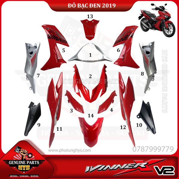 DÀN ÁO WINNER X V2 ĐỎ BẠC ĐEN 2019 - HYS - PHỤ TÙNG CHÍNH HÃNG