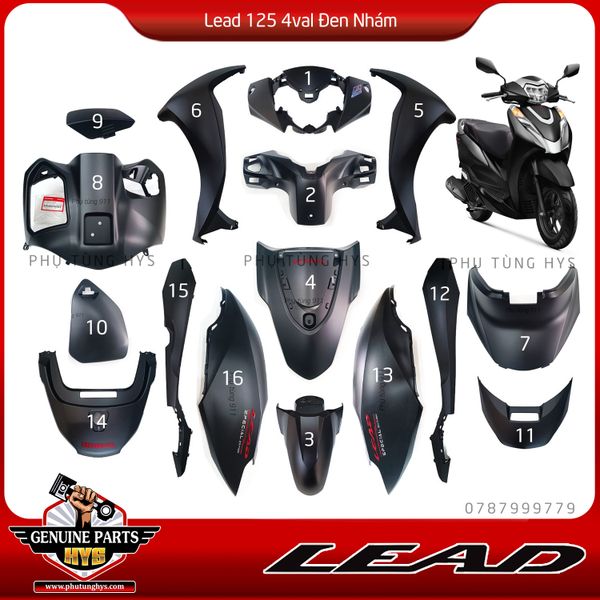DÀN ÁO LEAD 125 4VAL ĐEN NHÁM BẢN ĐẶC BIỆT - HYS - PHỤ TÙNG CHÍNH HÃNG