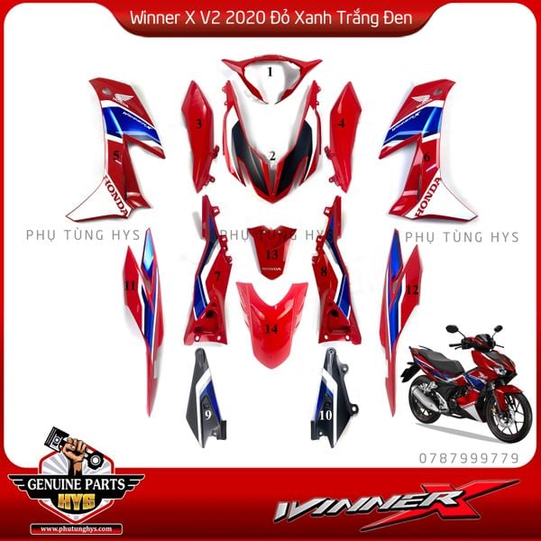 DÀN ÁO WINNER X V2 ĐỎ XANH TRẮNG ĐEN HRC 2020 - HYS - PHỤ TÙNG CHÍNH HÃNG