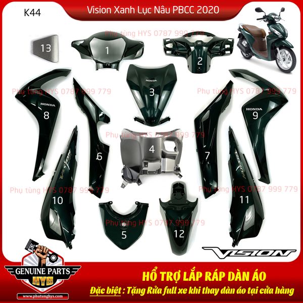 DÀN ÁO VISION K44 XANH LỤC NÂU 2020 PHIÊN BẢN CAO CẤP - HYS - PHỤ TÙNG ...