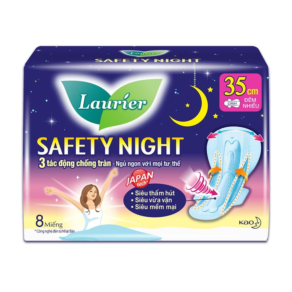 BVS Laurier Safety Night Đêm Siêu An Toàn 35cm 8 miếng – AB BEAUTY WORLD