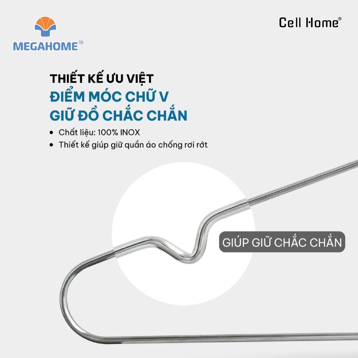 Bộ 5 móc Inox cao cấp MegaHanger thiết kế chống trượt chịu lực 15Kg ...