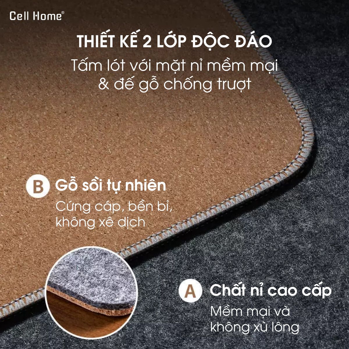 Deskpad nỉ lót gỗ chống trượt tấm lót bàn làm việc khoá viền chắc chắn ...