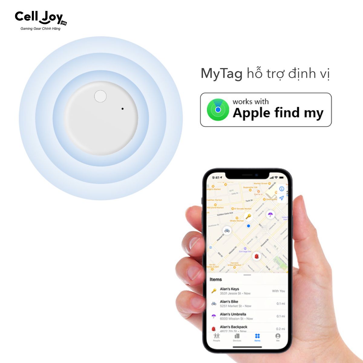 Thiết bị định vị MyTag hoạt động với Apple Find My cho iOS – Celljoy