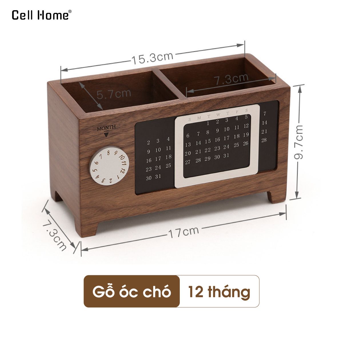 Hộp bút gỗ kết hợp lịch vạn niên để bàn làm việc, bàn học – Celljoy