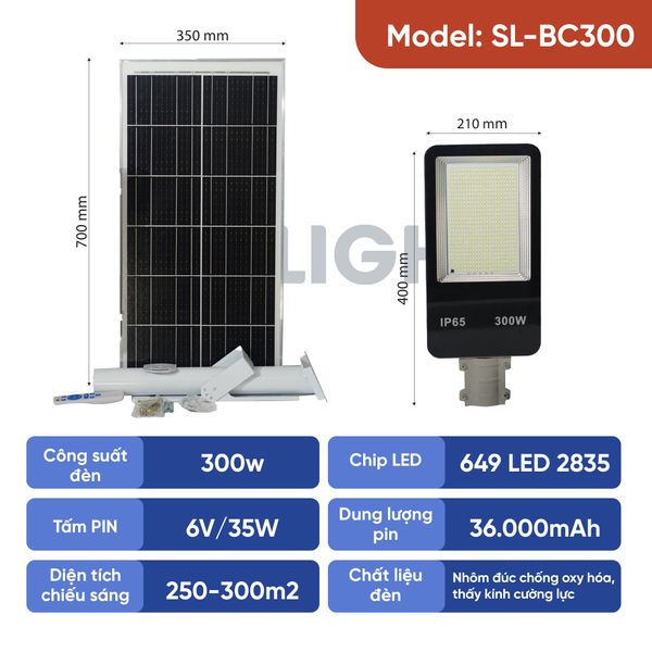 Đèn đường năng lượng mặt trời 300W SL-MN300 – Solight Solar