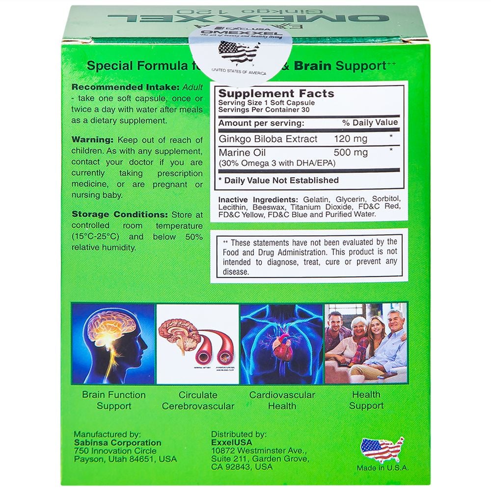 Viên uống Omexxel Ginkgo 120 Excelife hỗ trợ tăng cường tuần hoàn ...