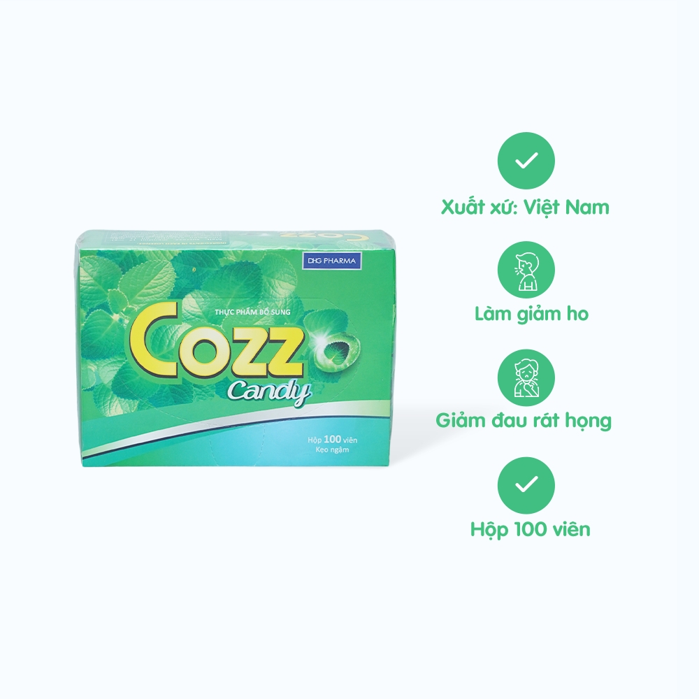 Kẹo ngậm Cozz Candy hỗ trợ giảm ho, đau rát họng và khản tiếng (100 vi ...