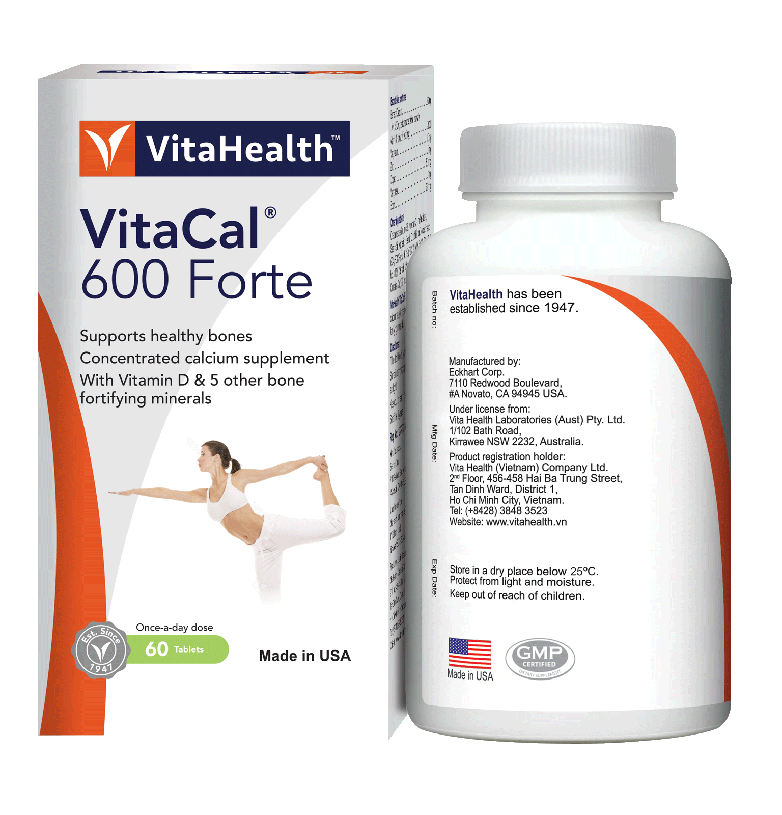 Viên uống Vitacal 600 Forte VitaHealth hỗ trợ hệ xương và răng chắc kh ...