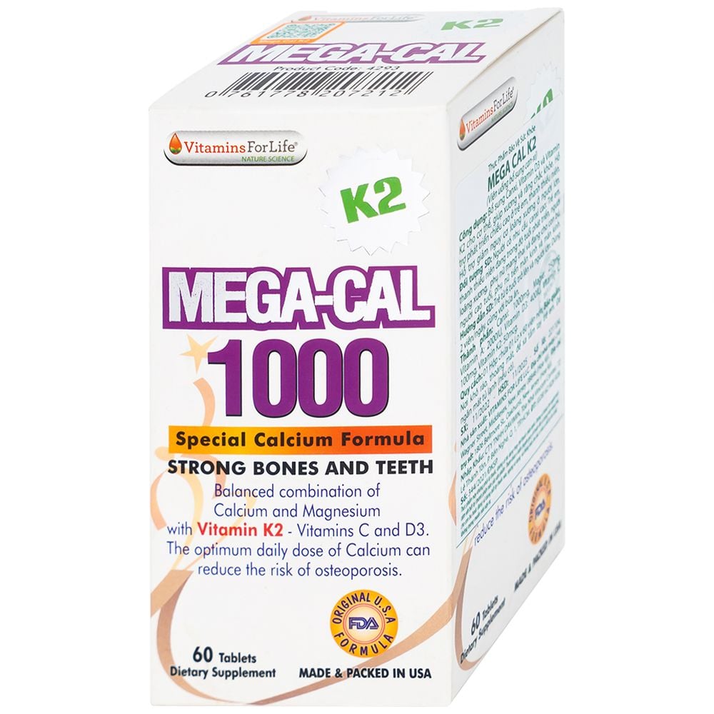 Viên uống Mega-Cal 1000 Vitamins For Life giúp bổ sung canxi, chống lo ...