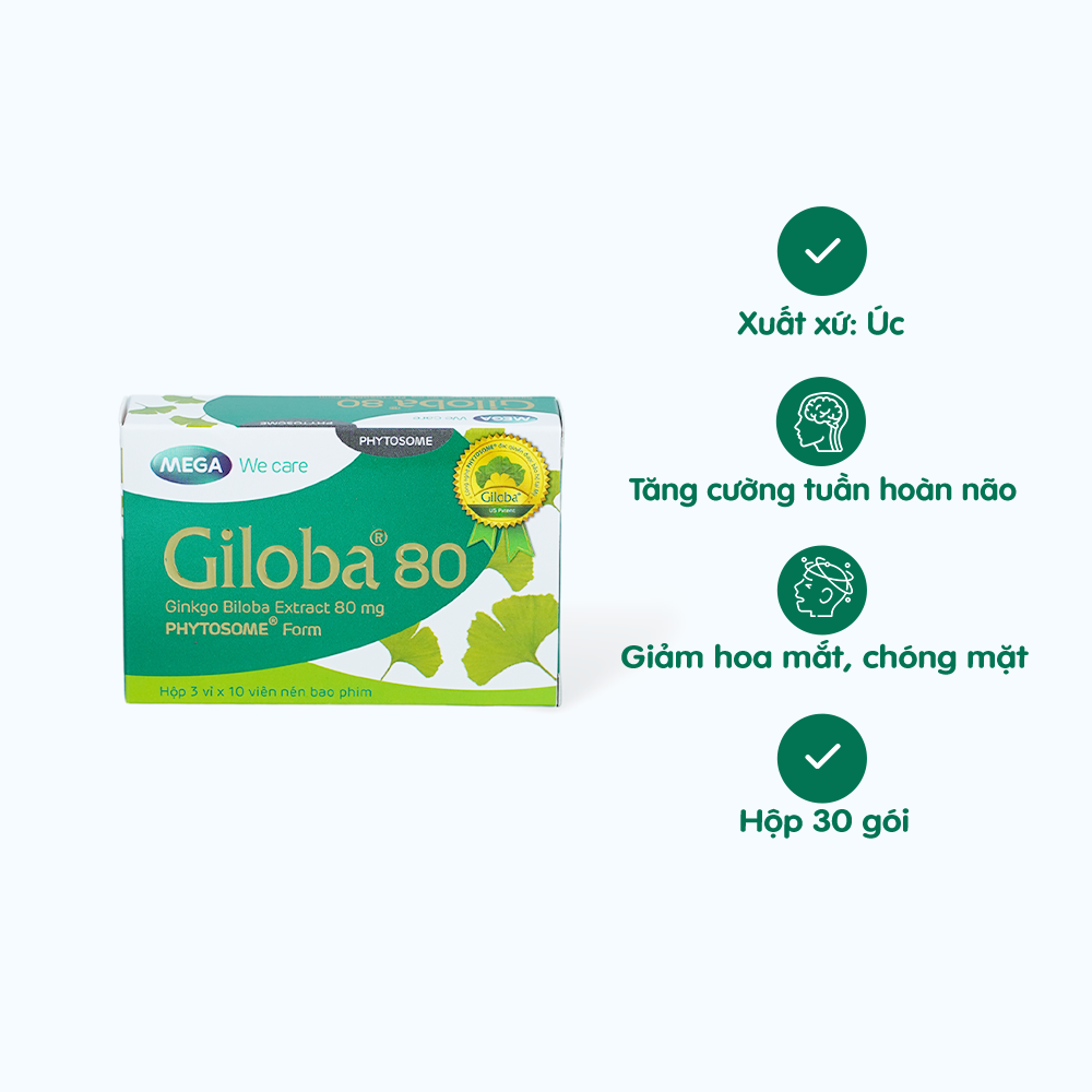 Viên uống Giloba 80 hỗ trợ tăng cường tuần hoàn não, cải thiện trí nhớ ...