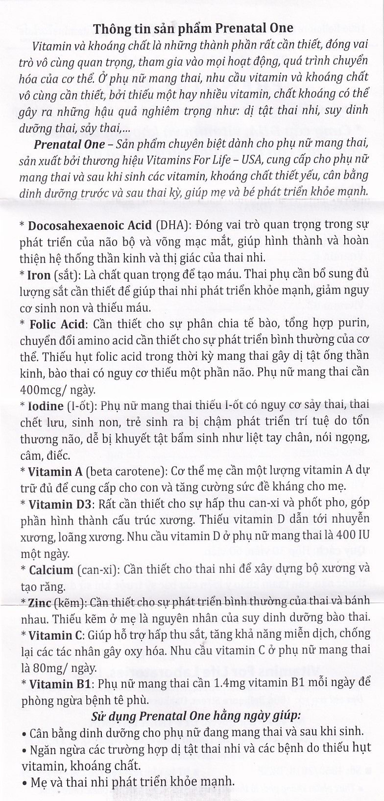 Thực phẩm bảo vệ sức khỏe Prenatal One Vitamins For Life cung cấp DHA ...