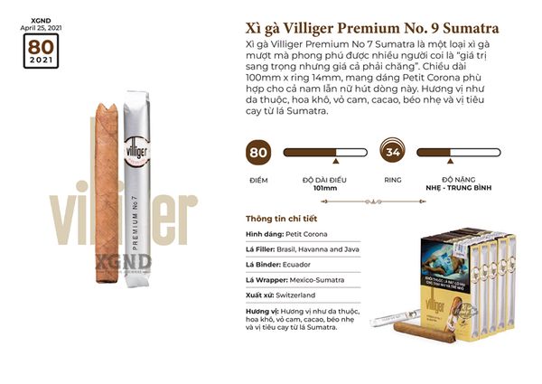 Cigar Villiger Premium No7 Sumatra - Xì Gà Mini Chính Hãng - Hộp 5Điếu