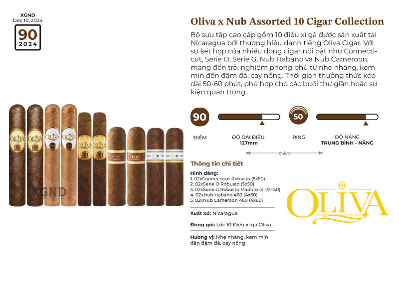 Cigar Oliva x Nub Assorted 10 Cigar Collection - Lốc 10 Điếu Xì Gà