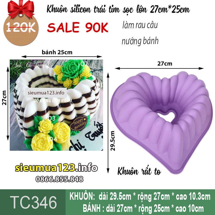 Khuôn silicon trái tim sọc lớn 27cm*25cm ( TC346 ) rất to – Siêu Mua 123