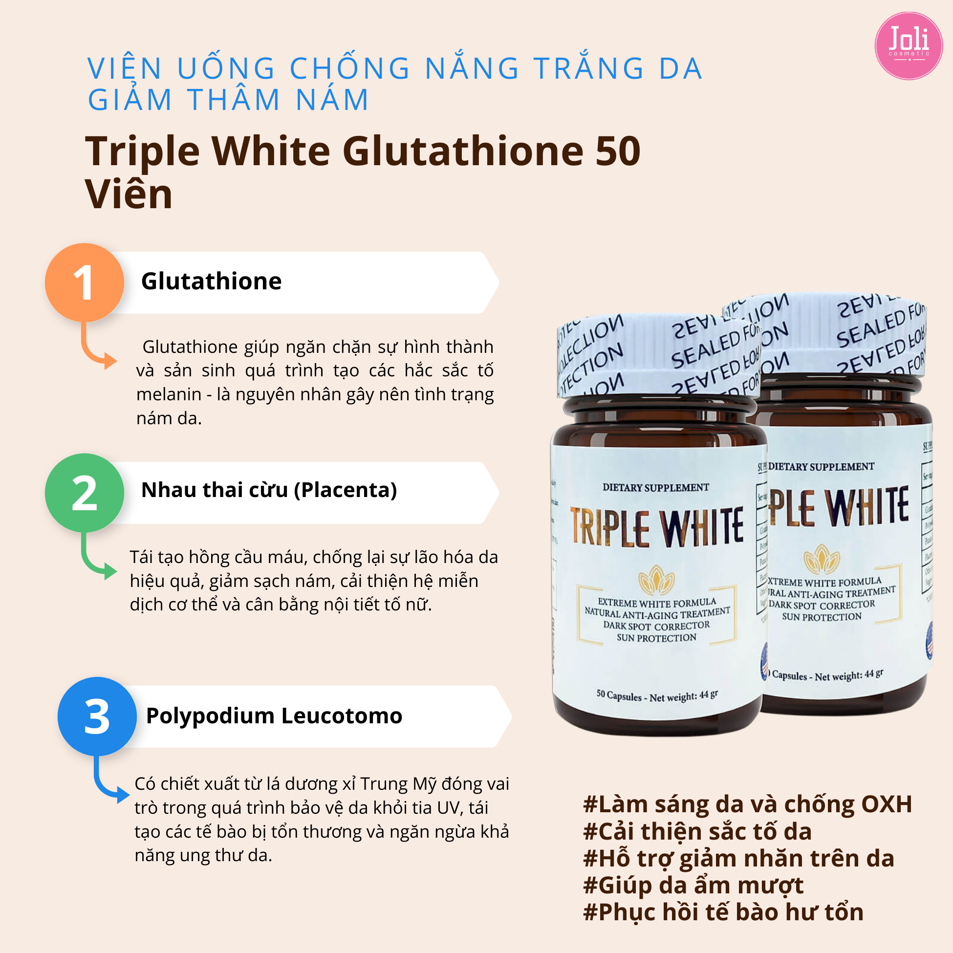 Viên Uống Chống Nắng Trắng Da Giảm Thâm Nám Triple White Glutathione 50 ViênViên Uống Chống Nắng ...