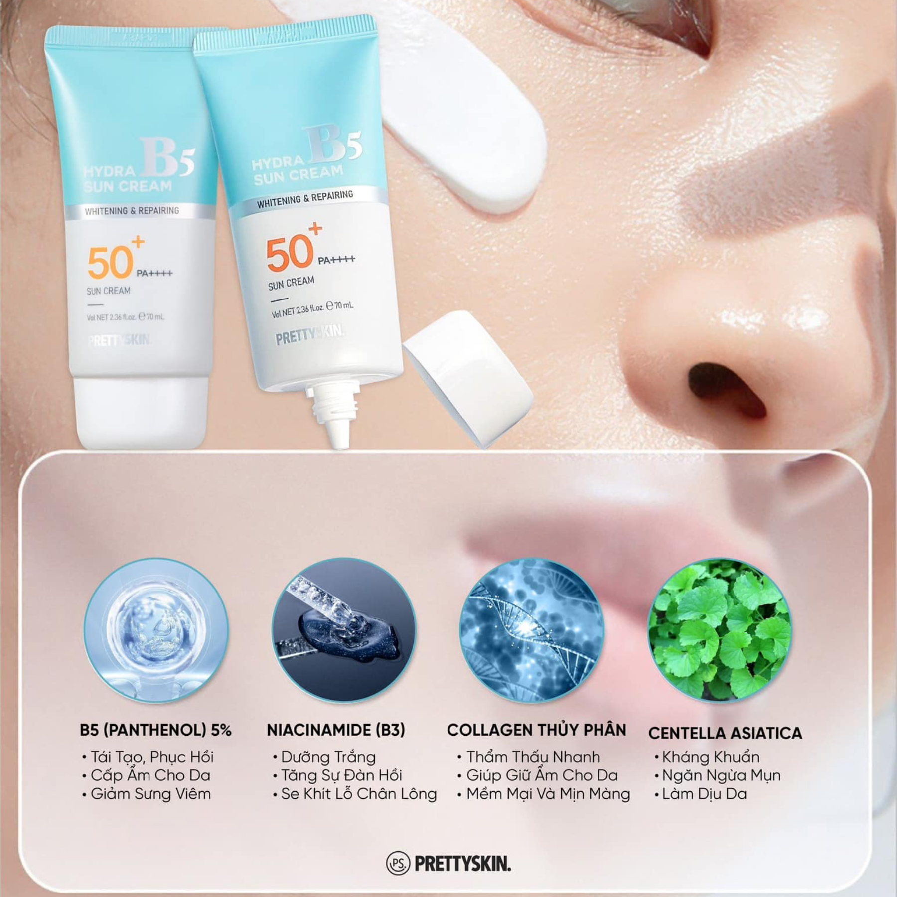 Kem Chống Nắng Phục Hồi Dưỡng Trắng Prettyskin Hydra B5 Sun Cream SPF 50+/PA+++ 70mlKem Chống ...
