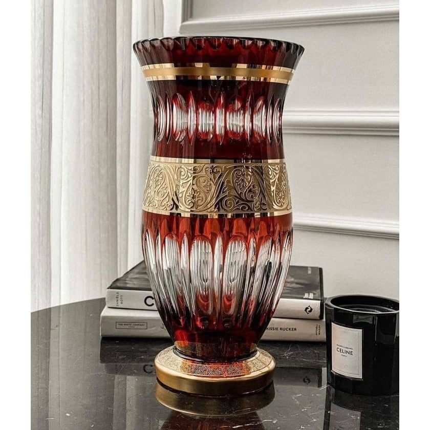 Bình hoa pha lê chân đế đỏ Ruby Ales Zverina