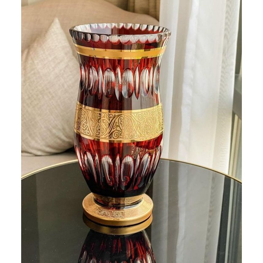 Bình hoa pha lê chân đế đỏ Ruby Ales Zverina