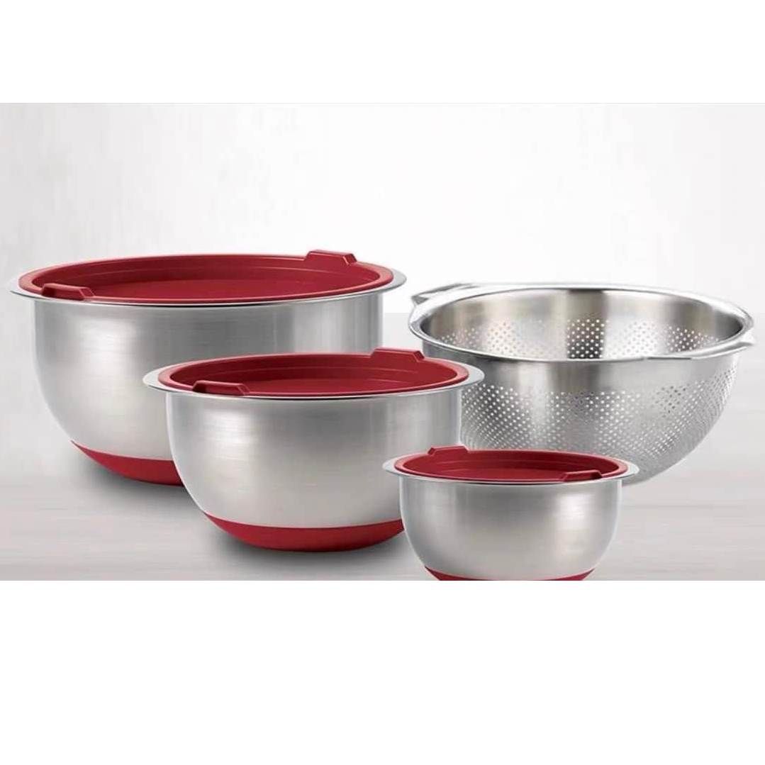 Bộ âu và rổ 4 món Tramontina inox 304 kèm nắp