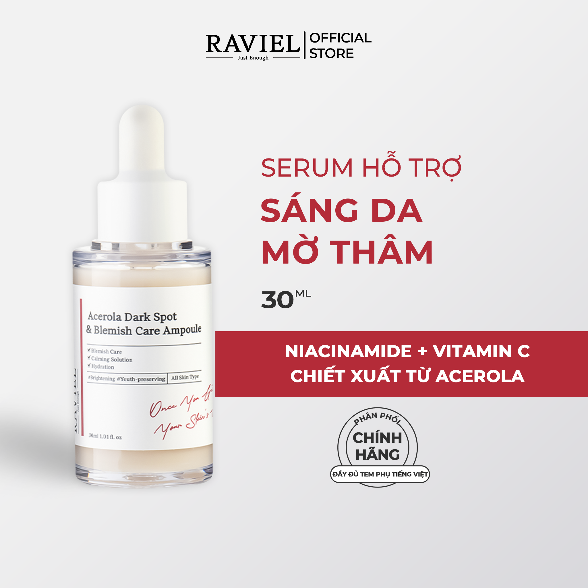 Tinh chất dưỡng trắng, tái tạo da Raviel Acerola Dark Spot & Blemish C – PTCosmetics