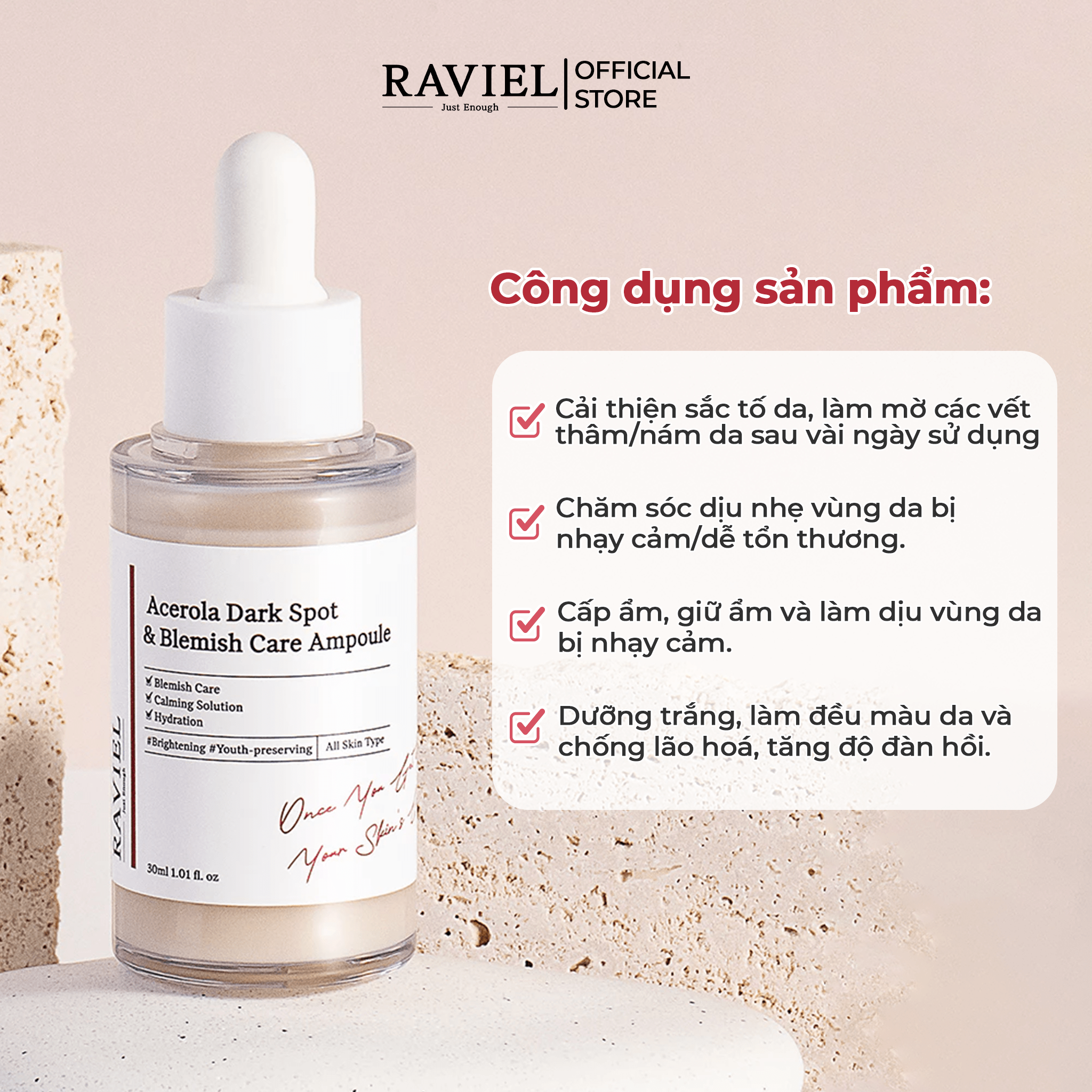 Tinh chất dưỡng trắng, tái tạo da Raviel Acerola Dark Spot & Blemish C – PTCosmetics