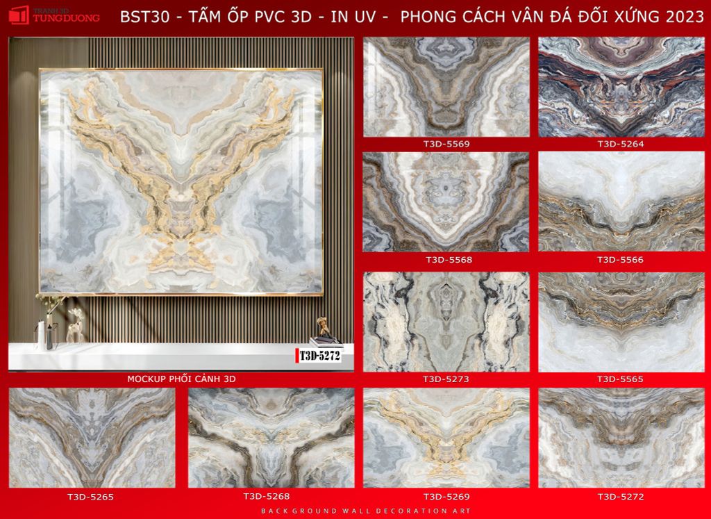 Tranh PVC ốp tường - Tranh Vân mây thạch anh | BST10 Tranh PVC