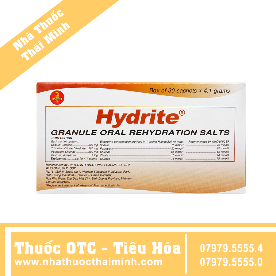 Thuốc Hydrite hỗ trợ điều trị mất nước do tiêu chảy (4.1g x 30 gói ...