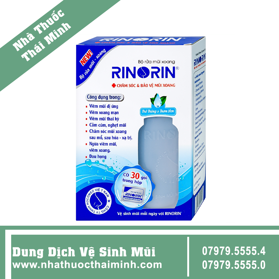 Bộ rửa mũi xoang RINORIN hộp 30 gói + 1 chai 250ml – Nhà thuốc Thái Minh