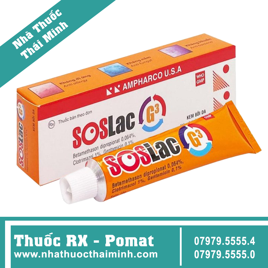 Kem bôi da Soslac G3 Ampharco điều trị viêm da dị ứng, nhiễm nấm (15g ...