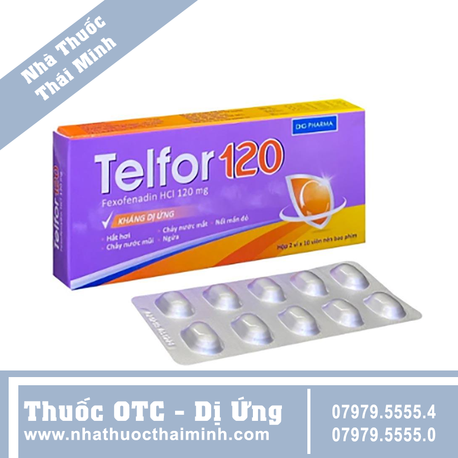 Thuốc Telfor 120 DHG điều trị viêm mũi dị ứng, mày đay (2 vỉ x 10 viên ...