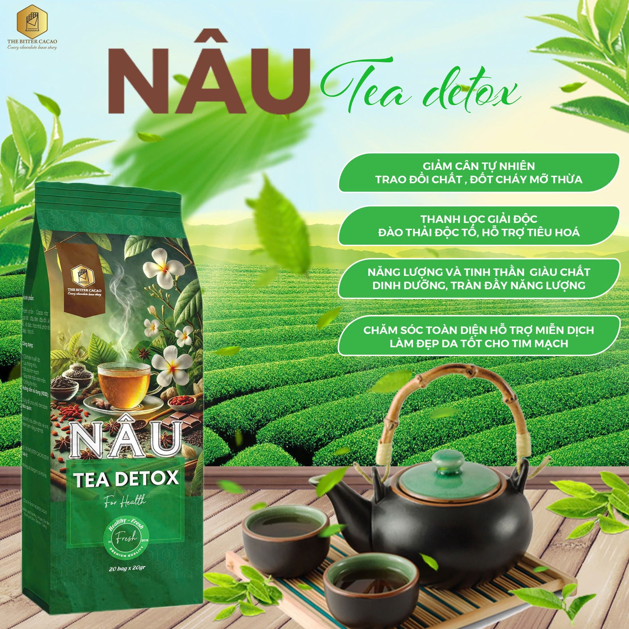 Trà thảo mộc detox Tea Nâu – thải độc thanh lọc cơ thể 20 túi x 20gr – Tyna