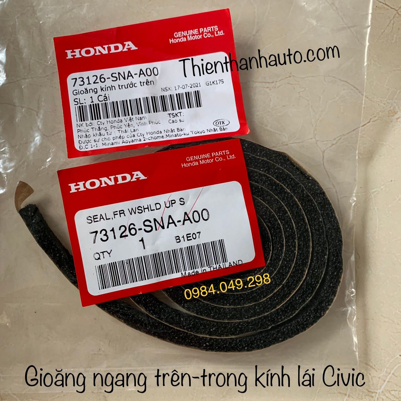 Gioăng trong, phía trên kính chắn gió trước-lái Honda Civic chính hãng ...