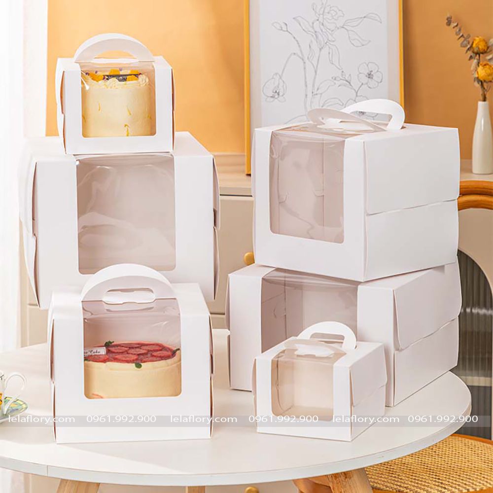Hộp đựng bánh kem mặt mika màu Trắng, hộp đựng bánh sinh nhật (kèm đế ...