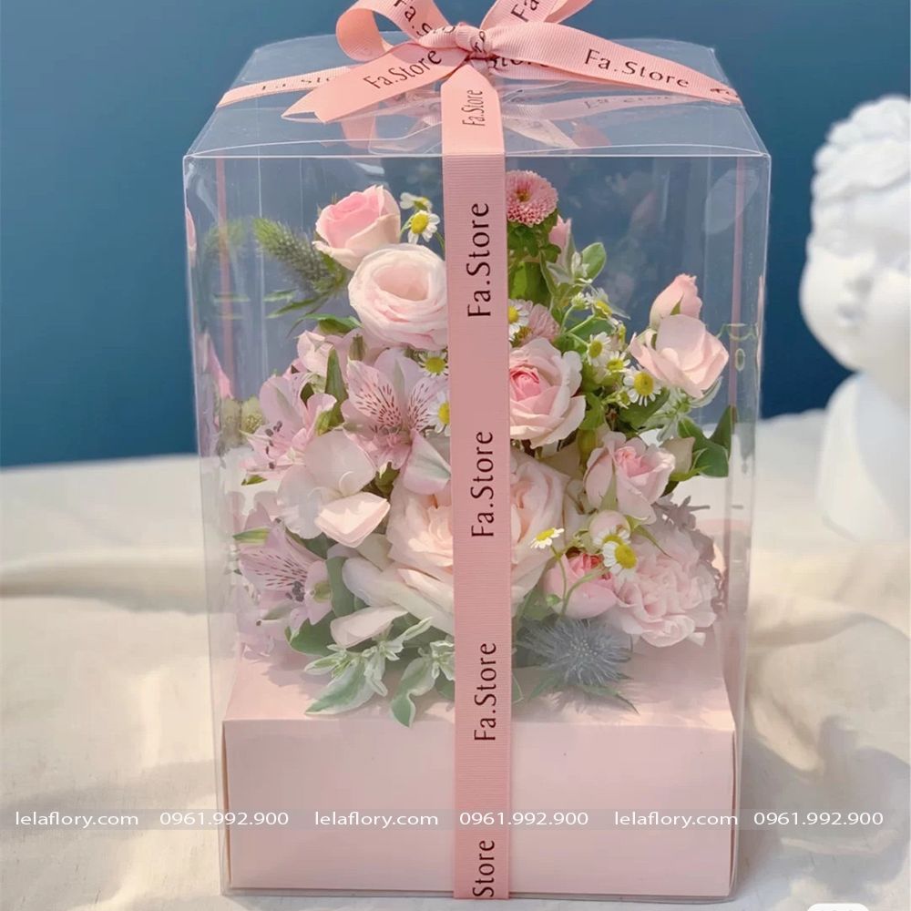 Hộp Mika vuông nhỏ cắm hoa tươi, hoa sáp - THH0105 – Lela Flory
