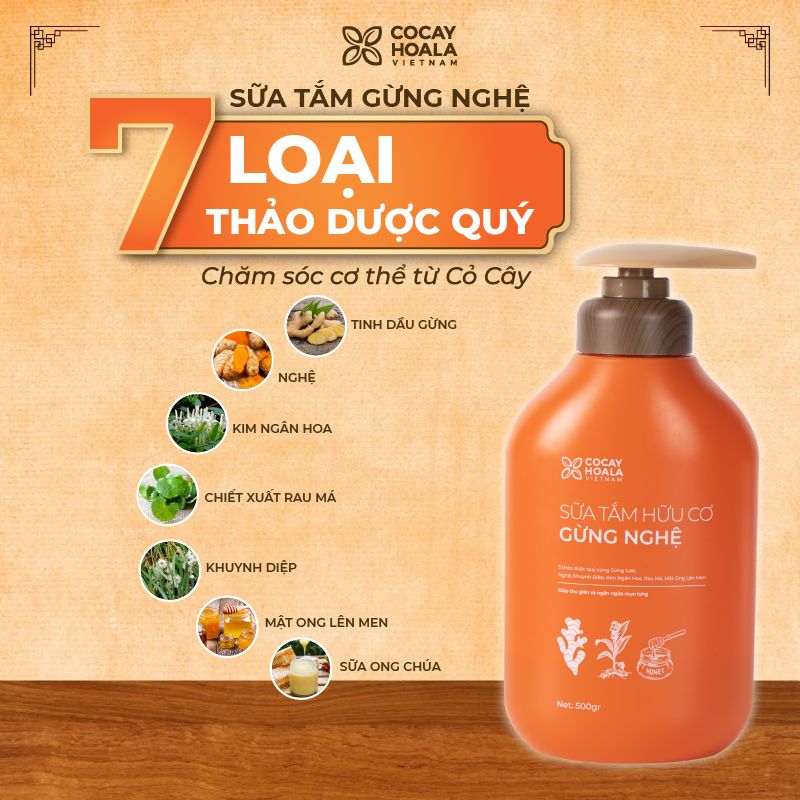 Sữa Tắm Thảo Dược Gừng Nghệ Cocayhoala 500g – Cỏ Cây Hoa Lá