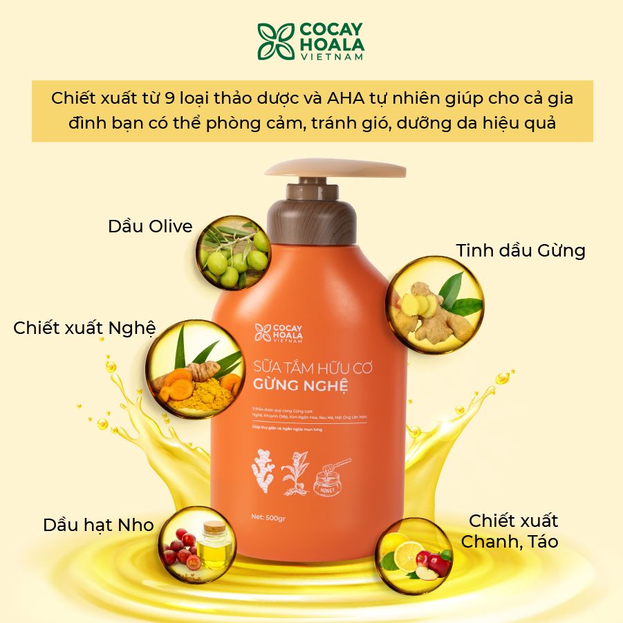 Sữa Tắm Thảo Dược Gừng Nghệ Cocayhoala 500g – Cỏ Cây Hoa Lá