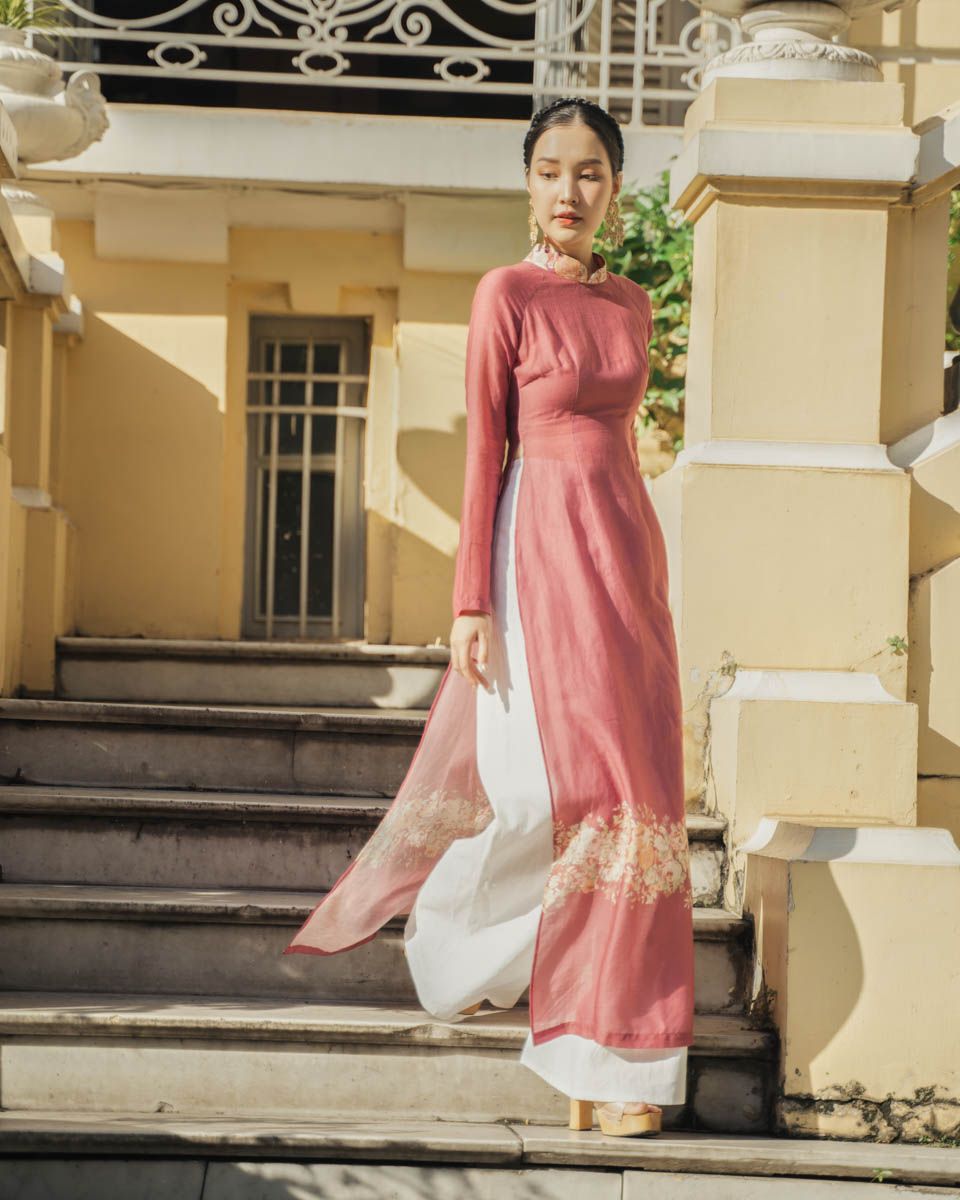 Áo Dài Nữ Linen Hồng Pride Việt Nam Thời Trang F2 Chuyên Linen Cao Cấp