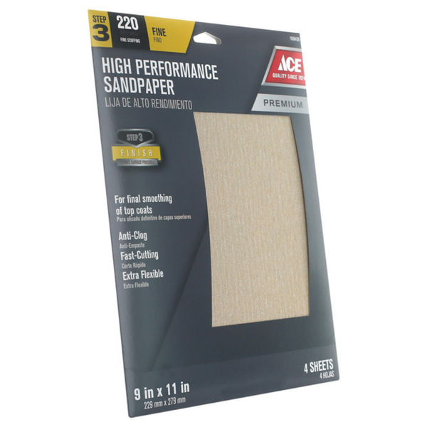 HỘP 4 MIẾNG GIẤY NHÁM ACE ĐỘ NHÁM 220GRIT 4397-002 - ACE Home Center VN