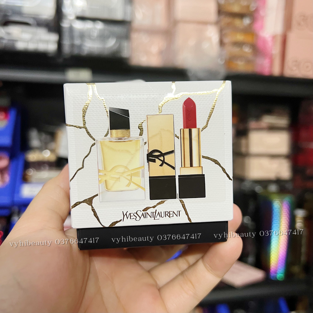 Set quà tặng YSL hộp giấy vân đá gồm 1 son YSL The Bold màu RM 1.3g và – Vy Hí Beauty