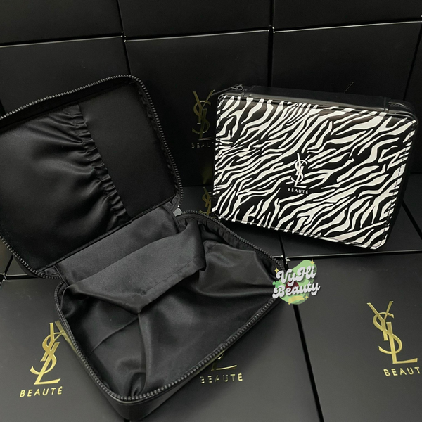 Túi đựng đồ make up YSL bằng da họa tiết ngựa vằn 18.5 x 14.5 x 5.5 cm – Vy Hí Beauty