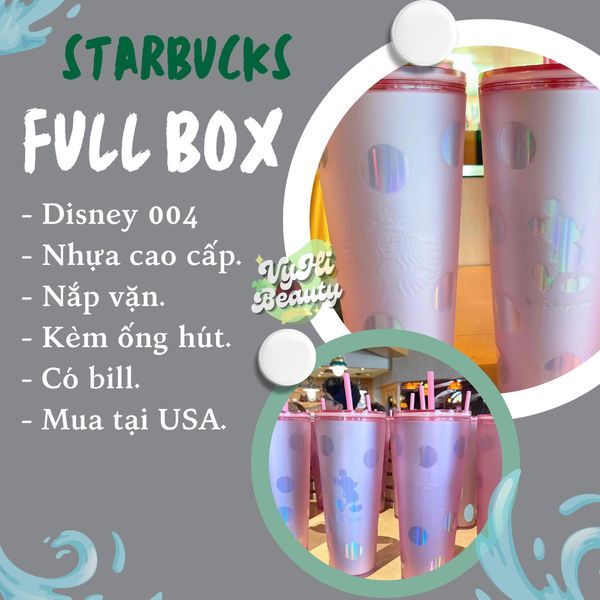 Ly nước Starbucks x Disney Hồng chấm bi tròn một mặt có logo một mặt c ...