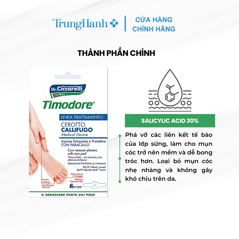 Miếng dán hỗ trợ mụn cóc Timodore 6 miếng/ gói - Timodore Corn Remove ...