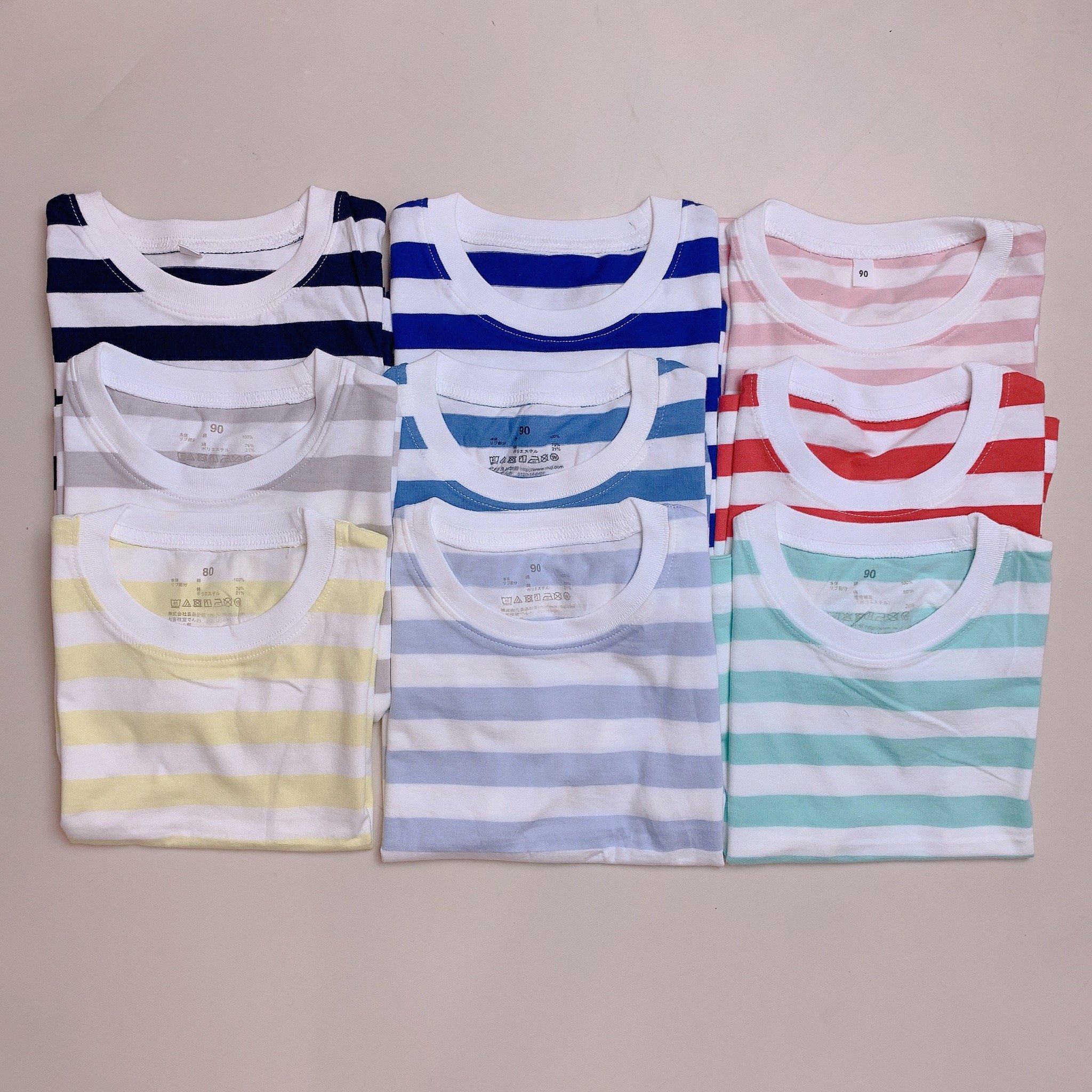 Áo cotton M U J I kẻ nhiều màu BTBG size 80-150 SHIN Baby Closet