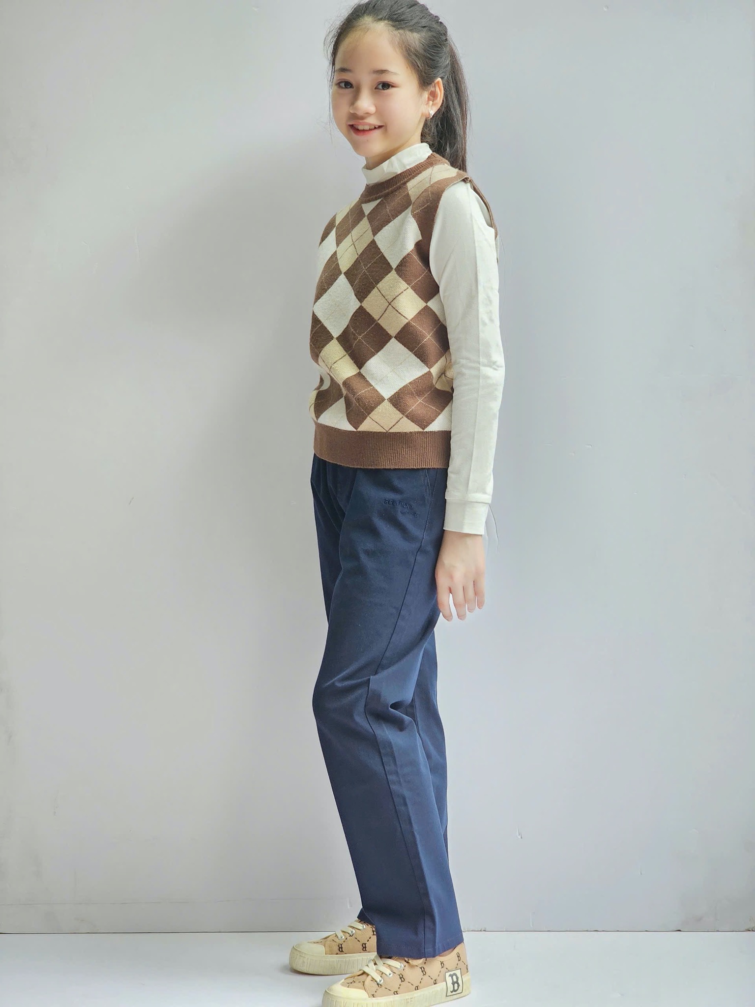 Quần kaki màu xanh navy đồng phục cho bé thêu Beemon Classic size 120 ...