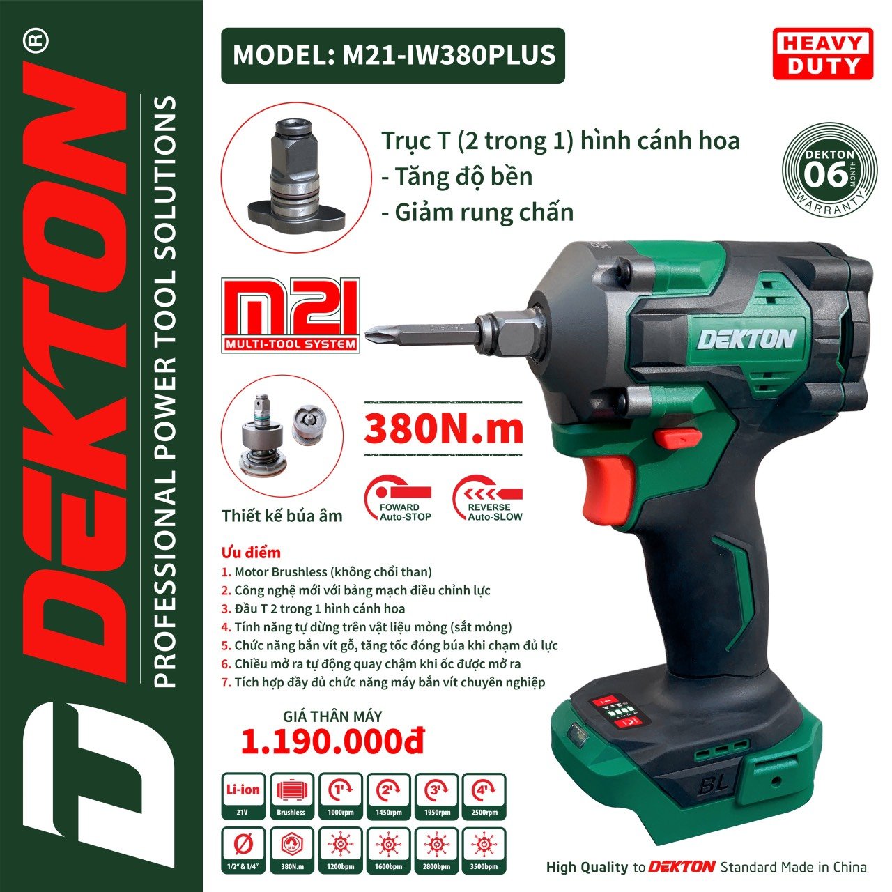 Máy siết bu lông dùng pin Dekton M21 - IW 380 PLUS – vuasi
