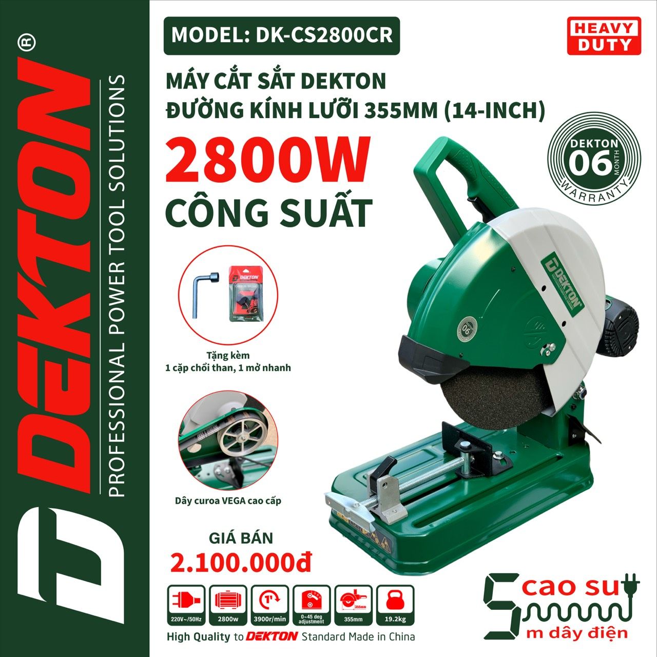 Máy Cắt Sắt Dekton - DK-CS 2800 CR - 2800W (chạy dây cuaroa) – vuasi