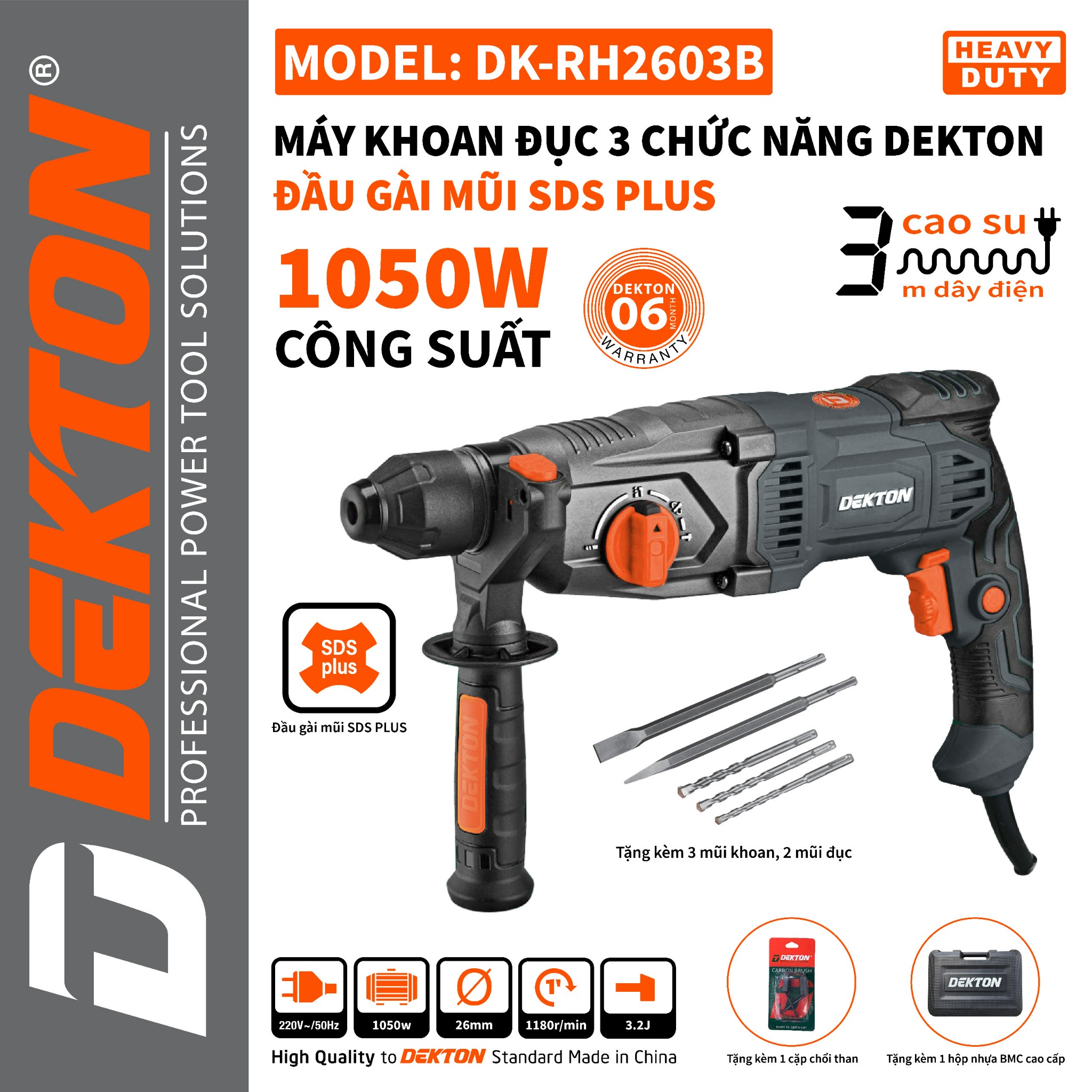Máy khoan đục 3 chức năng Dekton DK - RH 2603 B – vuasi